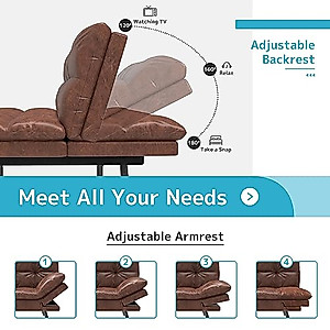 wOod-it Futon Sofa Bed, Memory Foam Foldable Couch Convertible Loveseat Sleeper Daybed with Adjustable Armrests for Small Space, Compact Living Room, Studio, Office, Apartment (Brown)
