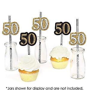 Adult 50th Birthday - Gold - Paper Straw Decor - Birthday Party Striped Decorative Straws - Set of 24