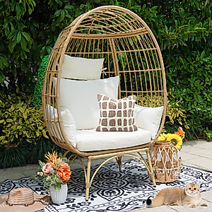 TXGDPIONEER Wicker Egg Chair, Patio Egg Chair Indoor, All-Weather Oversized Rattan Egg Lounge Chairs for Living Room, Balcony, Backyard