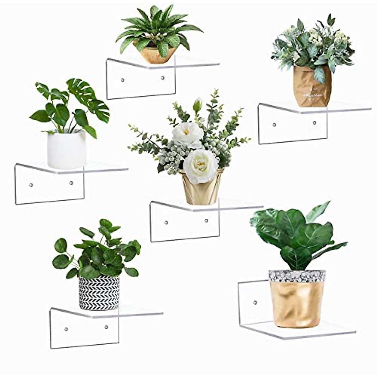 6 Pack Small Acrylic Floating Shelves for Wall, Wall Mounted Hanging Display Shelves for Plants, Funko Pop Figures, Adhesive Shelf for Bedroom, Picture Toy Clear Display Shelf