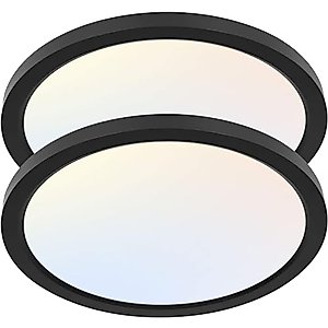 hykolity 2 Pack 12 Inch Selectable CCT LED Round Flat Panel Light, 24W, 3000K/4000K/5000K, Edge-Lit Flush Mount Ceiling Light Fixture for Kitchen, Bedroom and Closet Room, Black