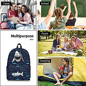 Gsobvpe Big Shark Printing Backpack for Girls and Boys, Breathable 17 Inch Bookbag Lightweight Casual Daypack for Travel Work College