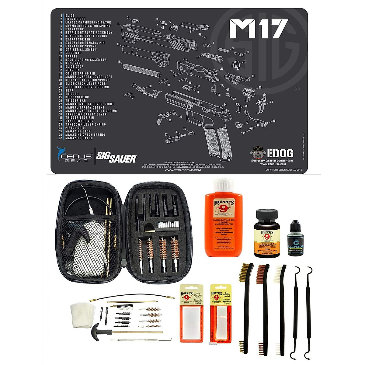 EDOG Range Warrior 27 Pc Gun Cleaning Kit - Compatible with Sig Sauer M17 - Schematic (Exploded View) Pistol ProMat Range Warrior Universal .22 9mm - .45 Kit & Tac Book Accessories Set
