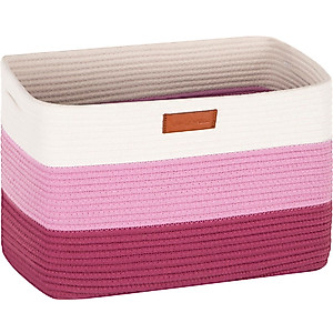PHI VILLA Large Cotton Rope Basket, Woven Nursery Laundry Blanket Basket Toy Basket with Handles for Storage, Living Room, 15 x 10 x 8 inches, ‎Gradient Pink, 1-Pack