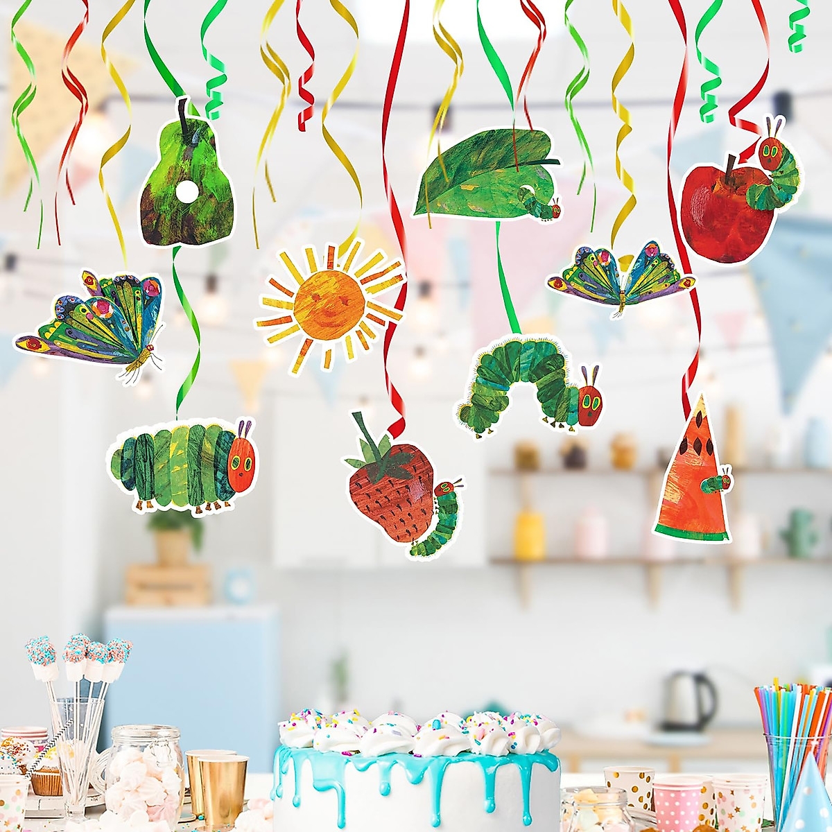 The Cute Hungry Caterpillar Butterfly Swirls Streamers Decorations Set 16 Pieces Caterpillar Butterfly Theme Hanging Swirl Decor for Baby Shower Boys Girls Birthday Party Favors Supplies - BECKTEN