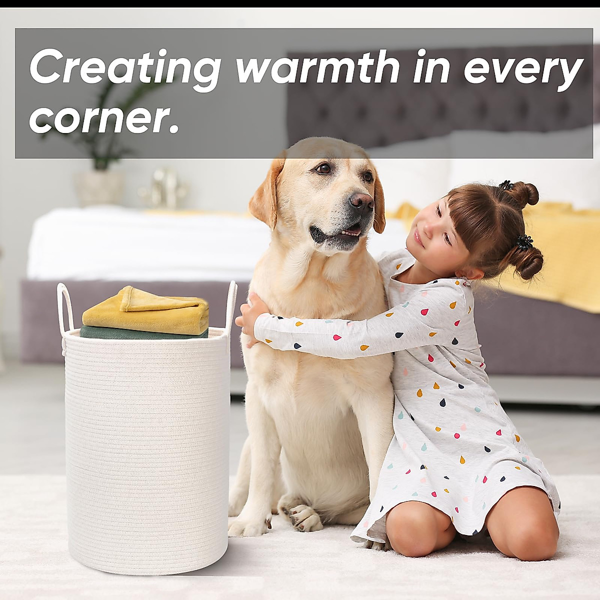 HuggableZest Large Hamper Storage Basket - Comprehensive Storage for Blankets, Toys, Books, Baby Gear, Laundry, Comforter Cushions, Pillows, Towels, Shoes, 15x15x20 inch,Tall, Off White