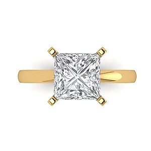 Yellow 14k Gold Solitaire Statement anniversary Engagement Promise Ring - 3 Ct Princess Cut Clear Simulated Diamond Sz 11