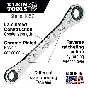 Klein Tools 68200 Ratcheting Box Wrench 1/4-Inch x 5/16-Inch with Reverse Ratcheting and Chrome Plated Finish
