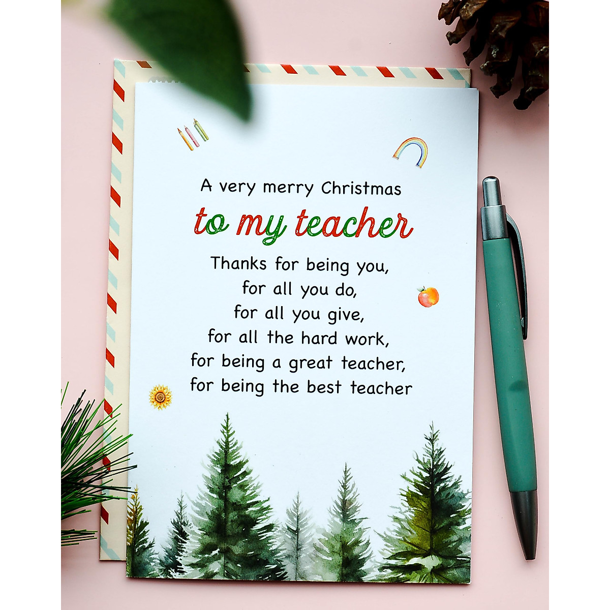 BlinkBlink Christmas Card for Teacher, Christmas Greeting Card with Envelope and Seal, Express Your Love and Warm Christmas Wishes for Your Teacher, Thoughtful Card for Him or Her, Thank You Teacher