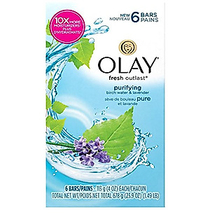 Olay Fresh Outlast Purifying Birch Water & Lavender Beauty Bar, 6 Count, 4 Ounce