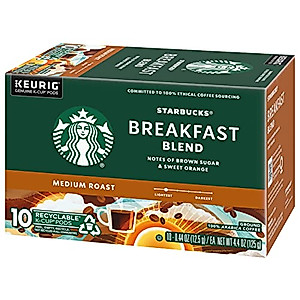 Starbucks Coffee K-Cup Pods, Breakfast Blend Medium Roast, Ground Coffee K-Cup Pods for Keurig Brewing System, 10 CT K-Cup Pods Per Box (Pack of 2 Boxes)