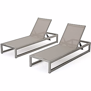 Christopher Knight Home California Outdoor Mesh Chaise Lounge with Aluminum Frame, 2-Pcs Set, Grey / Silver