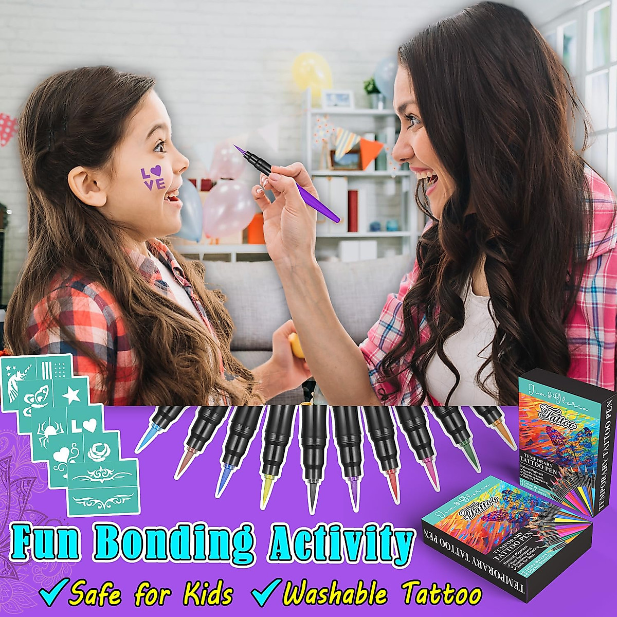 Jim&Gloria Temporary Tattoo Markers For Skin Fake Tattoo Pens Washable Face Paint Body Painting Art Gifts for Girls Boys Adults Teen Trendy Stuff, Trending Gifts For Tweens Teenage or Kids