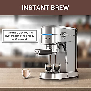 wirsh Espresso Machine, Espresso Maker with Commercial Steamer for Latte and Cappuccino, Expresso Coffee Machine with 42 oz Removable Water Tank,Stainless Steel (Home Barista)