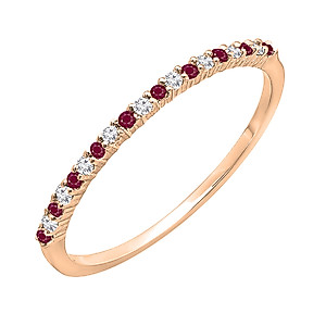 Dazzlingrock Collection Alternate Round Ruby & White Diamond Wedding Stackable Band for Women in 14K Rose Gold, Size 5.5