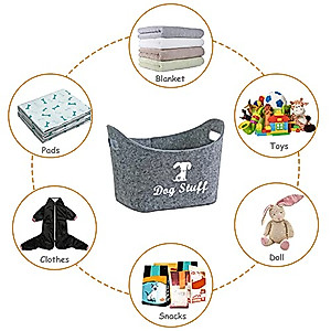 Geyecete Soft felt Pet Toy Bin Dog Toys Storage Bins - with Handles, Pet supplies storage Basket/Bin Kids Toy Chest Storage Trunk (Grey)