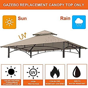 Eurmax USA High Performance Grill Gazebo Canopy Replacement Cover 5x8 BBQ Gazebo Shelter Top（Beige）