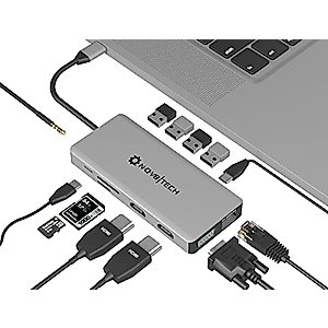 Nov8tech 13in1 USB C Docking Station Dual Monitor, USB C Hub with Dual HDMI, VGA, Ethernet, 5 Ports USB 3.0/2.0/C, 100W PD, TF/SD Card Reader, Audio, Compatible with MacBook, Laptops & Type C Devices
