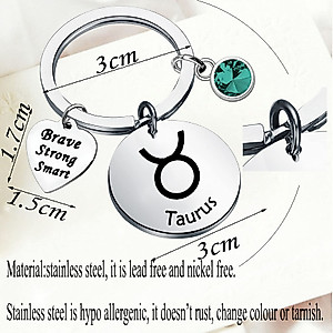 bobauna 12 Zodiac Constellation Disc Keychain Birthstone Horoscope Jewelry Astrology Gift For Family Friend (Taurus keychain)