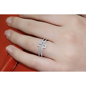 Belantina 1/5 Carat Diamond Sideways Cross Ring for Women in 14k White Gold (H-I, I1-I2, cttw) Size 9