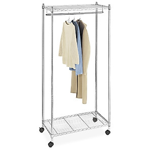 Whitmor Supreme Garment Rack - Double Shelf Rolling Clothes Organizer - Chrome