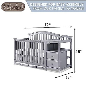 Sorelle Furniture Berkley Crib and Changer with Slat Panel Back Classic -in- Convertible Diaper Changing Table Non-Toxic Finish Wooden Baby Bed Toddler Childs Daybed Full-Size Nursery - Gray