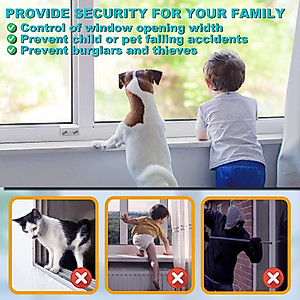 Sliding Window Locks (4 Sets), Security Window Locks with Keys, Adjustable Aluminum Sliding Window Stops, Easy Installation Without Drilling, for Vertical and Horizontal Sliding Windows (Silver)