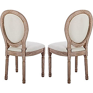 Dining Chairs Upholstered Fabric Chair French Wooden Desk Chair Farmhouse Chairs with Round Back Mid Century with Solid Rubberwood Leg for Dining Room Bedroom Kitchen Restaurant Beige Set of 2