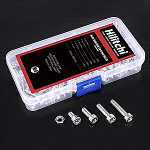 Hilitchi 180pcs M4 Stainless Steel Hex Socket Head Cap Screws Nuts Assortment Kit with Box (M4)