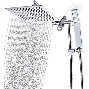 V-Frankness All Metal Dual Shower Head with Handheld Combo, 8 Inches Rain Shower Head Contains Diverter with Adjustable Shower Arm and Holder, and 70 Inches Extra Long Stainless Steel Hose (Chrome)