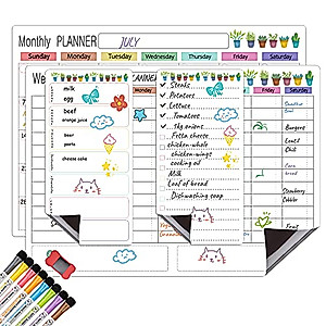 VKOPA Dry Erase Calendar Whiteboard. Set of 4 Magnetic Calendars for Refrigerator, Monthly, Weekly Organizer & Daily Notepad . Planner Board & Fridge Family Calendar. 8 Markers 1 Eraser, White