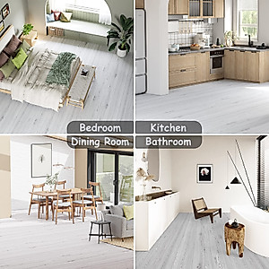Freshtour Vinyl Flooring Roll, Wood Grain Peel and Stick Floor Tiles 23.6"x 196"/32 Sq.Ft, Wear-Resistant and Waterproof Vinyl Plank Flooring for Bedroom Living Room Kitchen RV Office, Light Gray