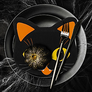 Quera 50 Pack Halloween Napkins Paper Napkins Black Cat Cocktail Napkins Decorations for Halloween Party Supplies, Black Cat Gifts Dinner Party Decoration (6.5 x 6.5 In)