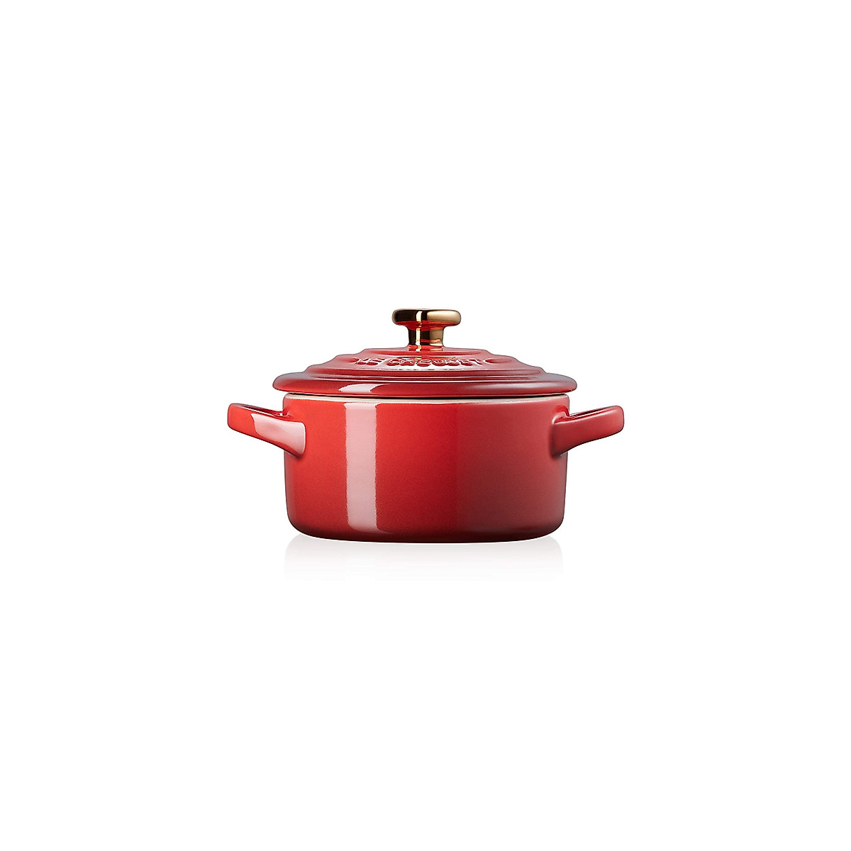 Le Creuset Cerise with Gold Heart Knob Stoneware Mini Round Cocotte, 8 oz