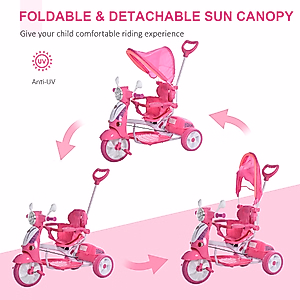 Qaba Children Ride-On Moped Tricycle with a Stylish Design & Interactive Music & Lighting Functions Pink