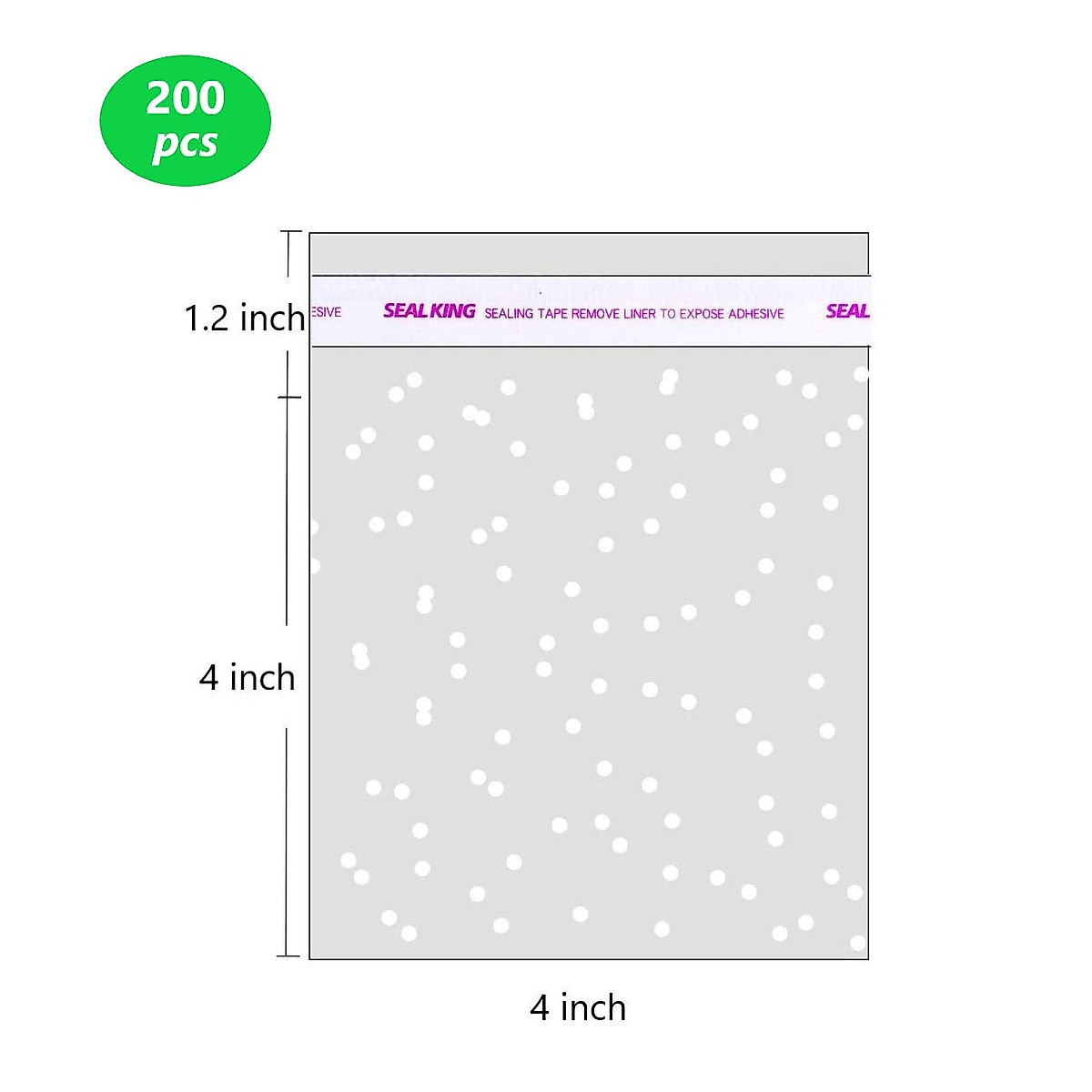 White Polka Dot Clear Bags OPP Plastic Party Bag for Bakery, Candy, Soap, Cookie (4 x 4 inches, 200 pcs)