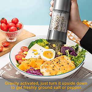 Electric Salt and Pepper Grinder Set — Gravity Rechargeable Salt Pepper Grinder with Charging Base and LED Light, Adjustable Coarseness, Large Capacity, One-handed Operation Salt Pepper Mills