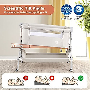 BABY JOY Baby Bassinet, 3-in-1 Rocking Bassinet w/Storage Basket, Double-Lock Design, 7 Adjustable Heights, Soft Mattress & Portable Travel Bag, Bassinet Bedside Sleeper for Newborns Infants (Beige)