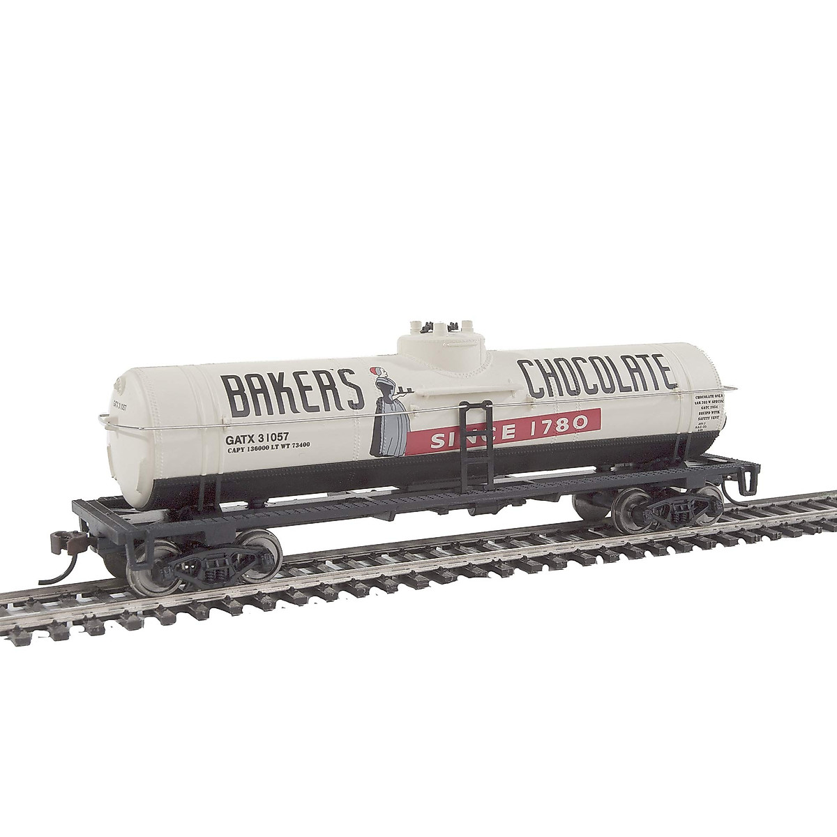 Walthers Trainline HO Scale Model 40' Tank Car - Baker's Chocolate GATX 31057