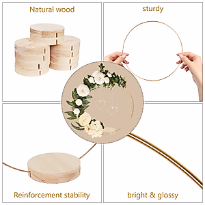 GUDELAK 12 Set 12 Inch Floral Hoop Centerpiece Table Decorations with 2 Heart Shaped Acrylic, Gold Wedding Centerpieces with Wood Round Base for DIY Wedding Decor Wall Hanging Crafts