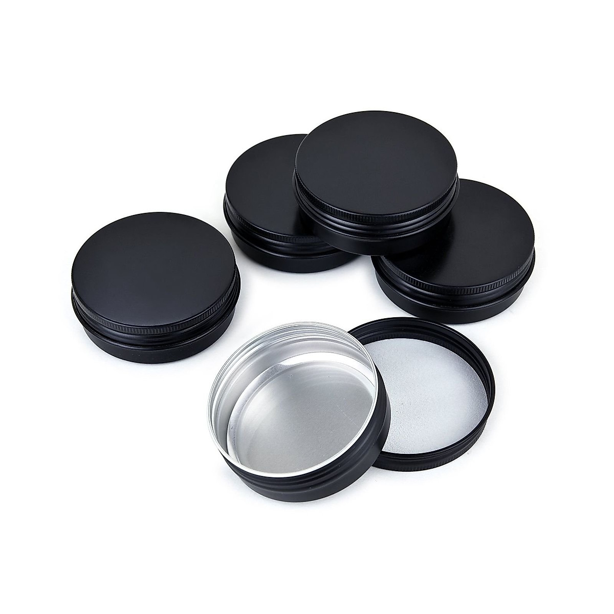 2 oz.Tins Black Aluminum Metal Tin Round Screw Top Lid Containers Jars Metal Storage Tin Jars for Lip Balm DIY Cosmetics Salves,2 Ounce/60 ML,12 Pack