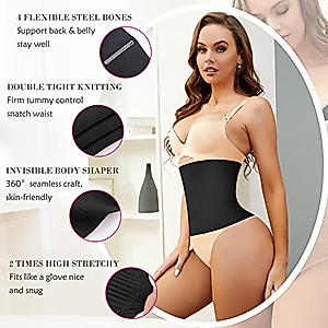 Nebility Women Waist Trainer Shapewear Tummy Control Waist Cincher Slim Body Shaper Workout Girdle Underbust Corset (XL, Black Without Hook)