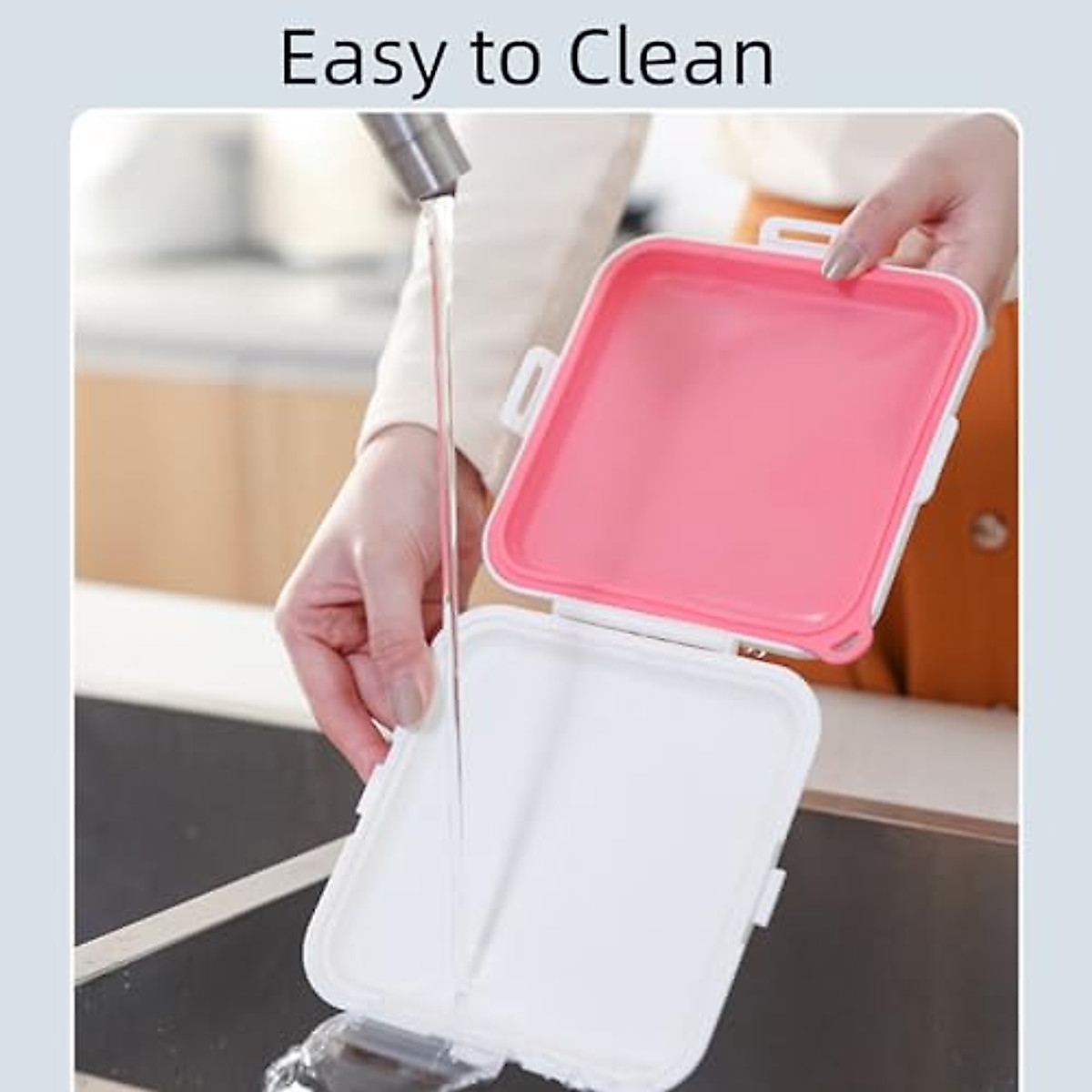 IZKOOKE Sandwich Containers Reusable, Silicone Sandwich Storage with Snap-Off, Sandwich Box for Lunch, BPA Free, Leakproof, Plastic Food Holder (2 Pink)