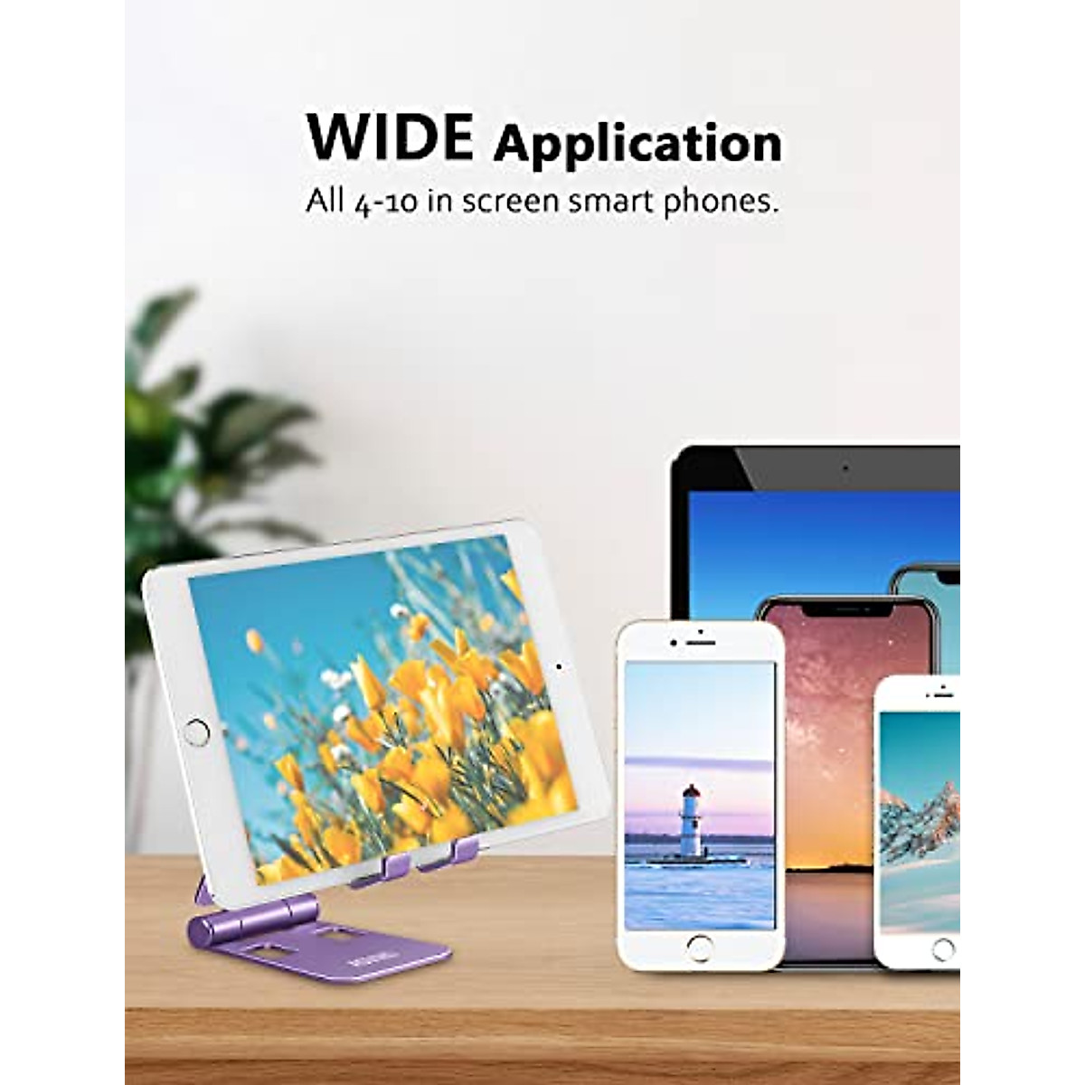 Aoviho Cell Phone Stand Holder - Adjustable Desk Phone Holder - Universal Foldable Moblie Phone Dock for iPhone 14 13 12 11 Pro Xs Max Xr X 8 7 6 5 5s SE All Phones (Purple)