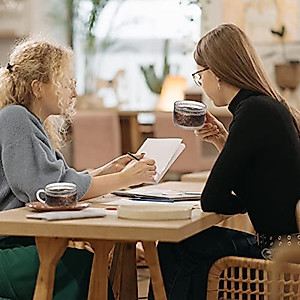 megarte Vintage Glass Coffee Mugs - 14 Oz Embossed Glass Mugs with Bamboo Lids and Golden Spoons Set Of 4 - Coffee Cups for Cappuccino, Latte, Cereal, Yogurt, Tea Christmas Thanksgiving Gifts