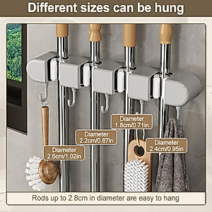Multifunctional Mop Holder with Hook, 2024 New Punch Free Mop and Broom Holder Wall Mount Broom Rack, Broom Organizer Storage Tool Racks Heavy Duty Self Adhesive Mop Holder Wall Mounted (White)