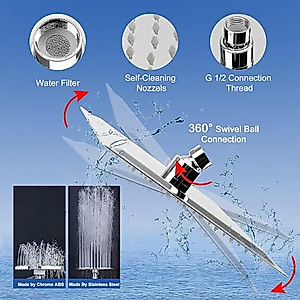 NearMoon Filtered Shower Head, High Pressure 8″Square, 5 settings Handheld Rain Shower Filter Combo with Self-adhesive Holder/1.5M Hose -1 Replaceable Filter Cartridge (Chrome Finish)