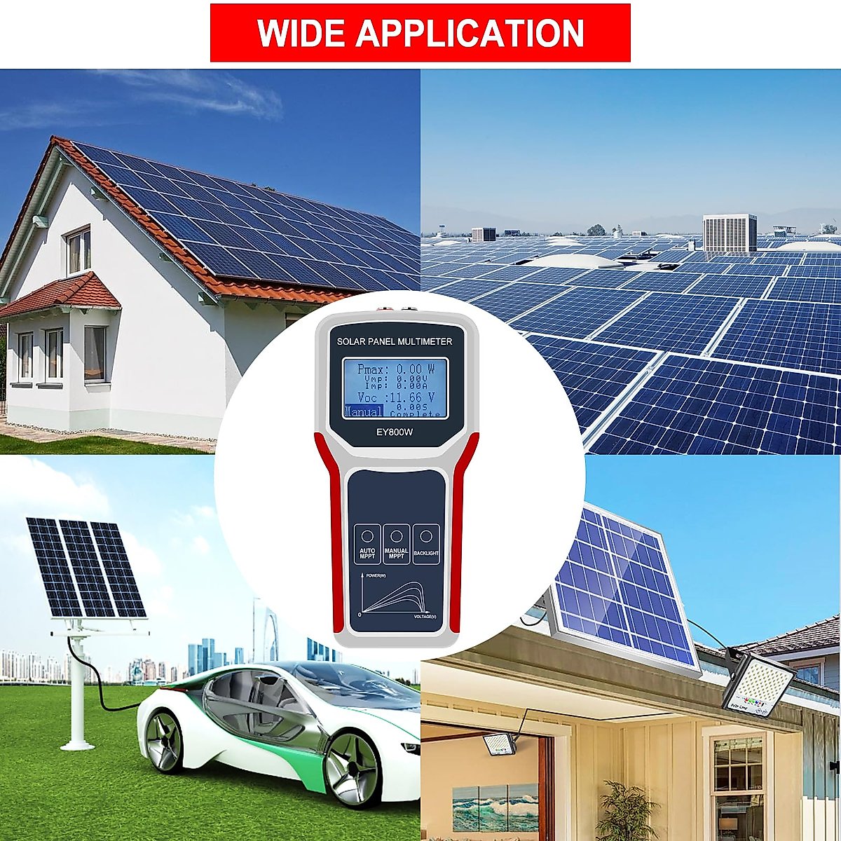KAOLALI Solar Panel Tester EY800W Upgraded Multimeter LCD Display MPPT Tester for Photovoltaic Panel with Power Protection and Multifunction LCD Screen