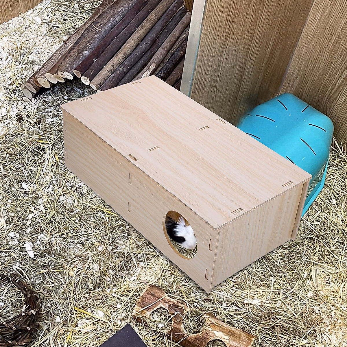 POPETPOP Guinea Pig Maze Hamster Houses and Hideouts Wood Small Animal Hideout 2 Chamber Hamster Hideout Hamster Hut Hideout Squirrel Pineapple Bed Toys Keep Warm Wooden Hamster Cage