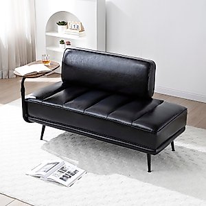ivoros Small Modern Loveseat Couch Sofa, Leather Upholstered 2-Seat Sofa, Love Seat Furniture with 360-Degree Swivel Tray, Black Metal Leg for Small Space, Living Room, Bedroom, Apartment (Black)